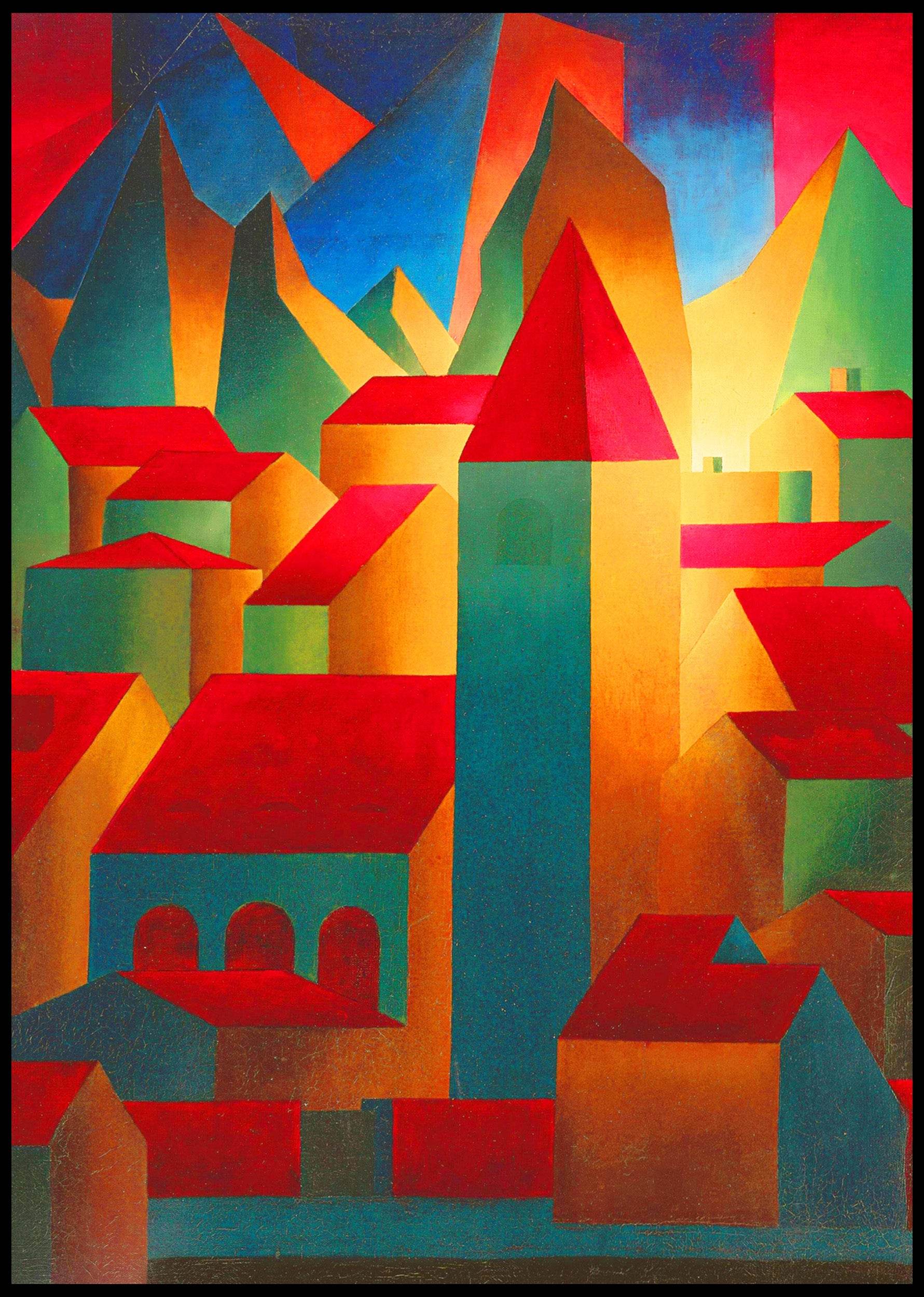 Houses, Tower and Mountains by Carl Grossberg (1919) – German Modernis ...